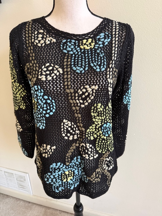 Sigrid Olsen | Sweaters | Sigrid Olsen Black Openknit Sweater With Blue ...